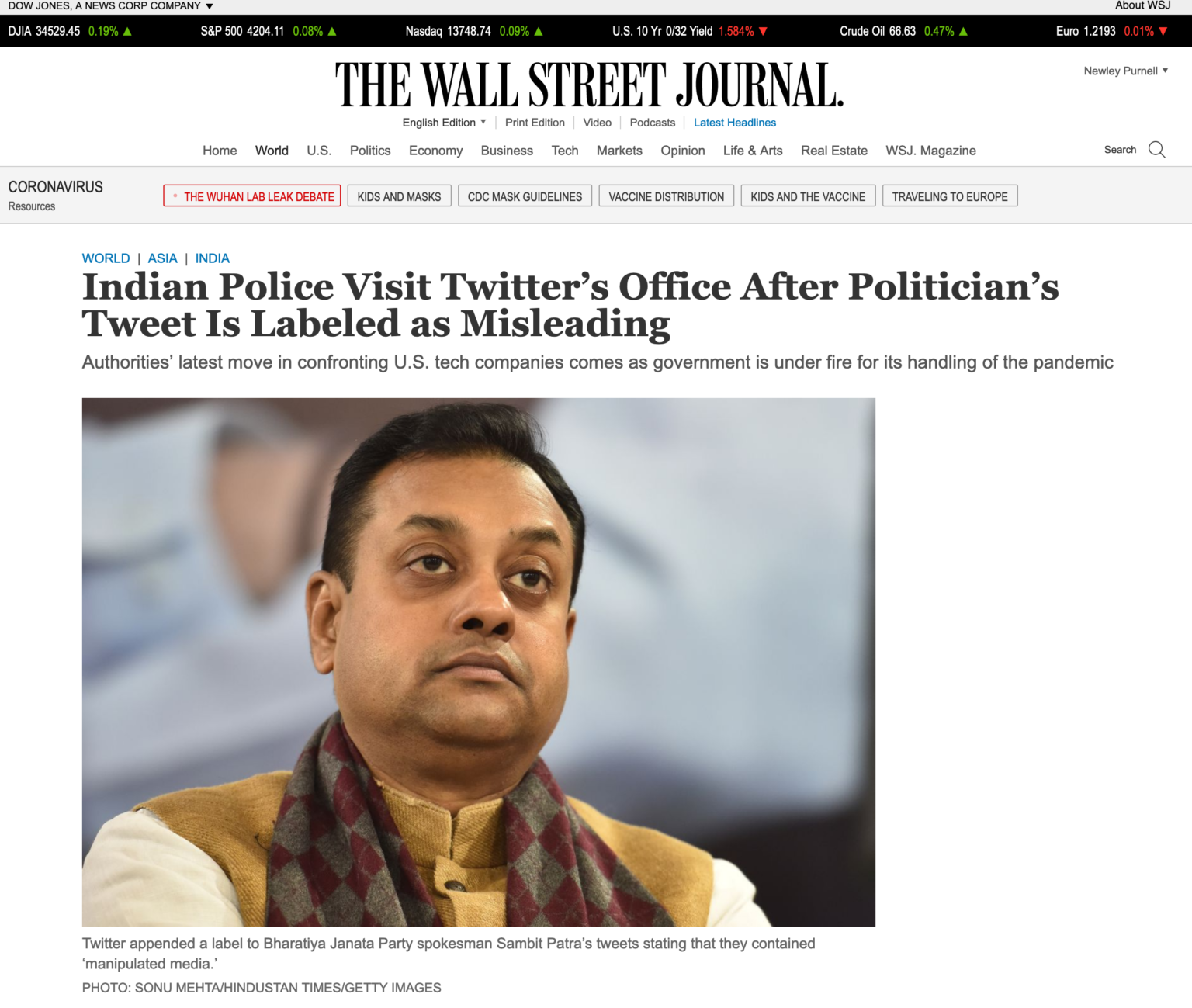 Indian Police Visit Twitter’s Office After Politician’s Tweet Is ...