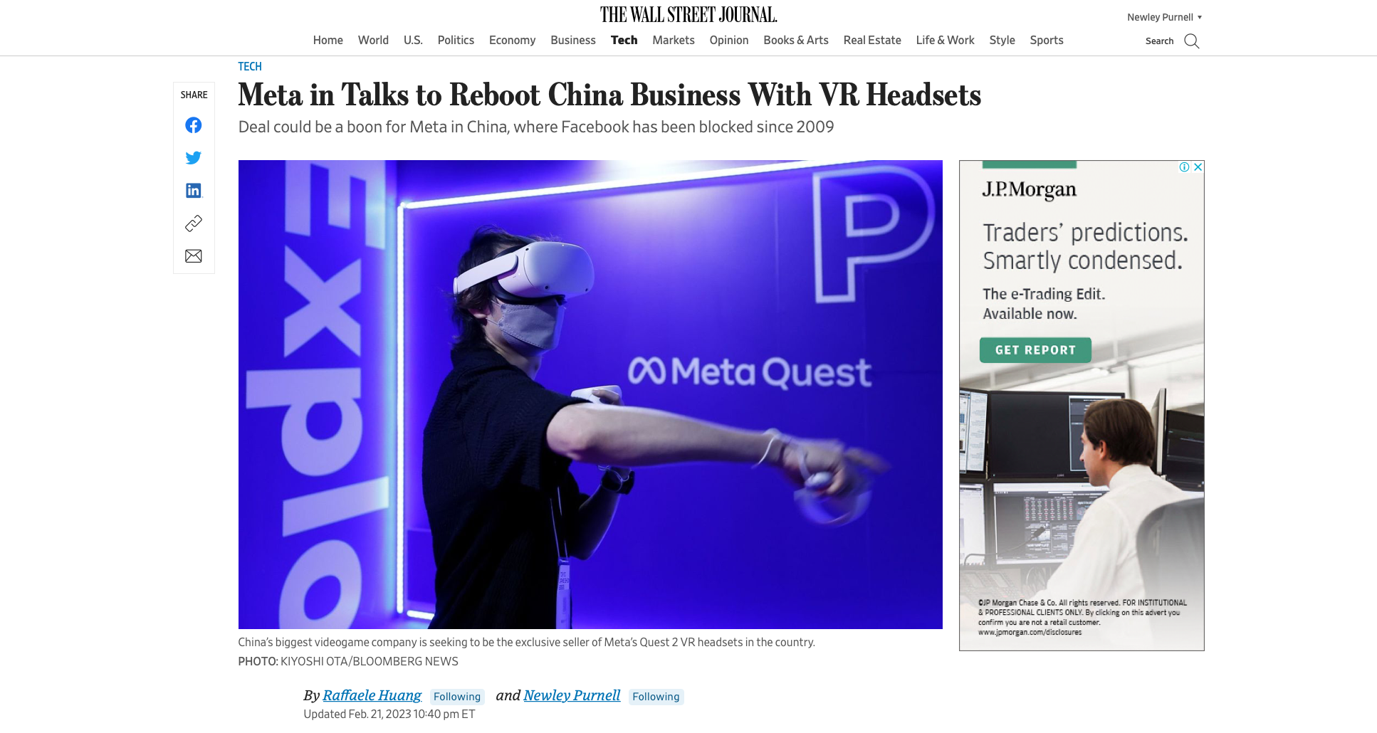 Meta in Talks to Reboot China Business With VR Headsets – Newley Purnell